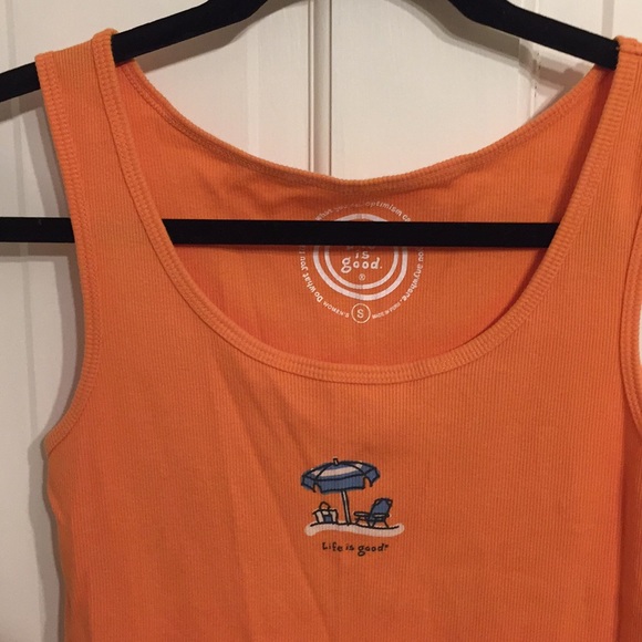 Life Is Good | Tops | Life Is Good Orange Tank Beach Scene | Poshmark